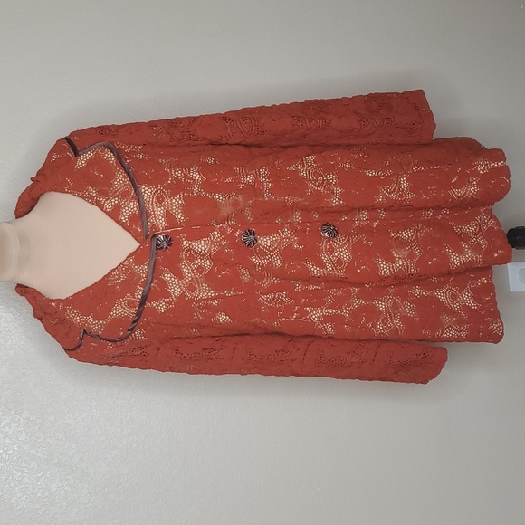 Anthropologie | Jackets & Coats | Ryu Large Rust Lace Overlay Swing ...